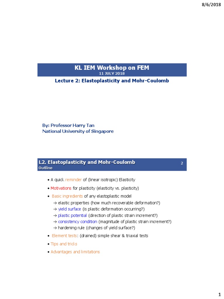 L2 - Elastoplasticity Mohr-Coulomb in Plaxis | PDF | Plasticity (Physics) | Deformation ...