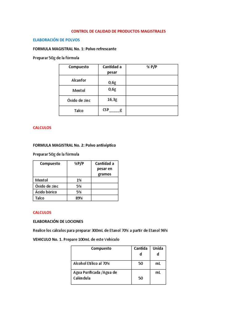 Calculos de Las Formulaciones de Magistrales | PDF | Materiales | Química