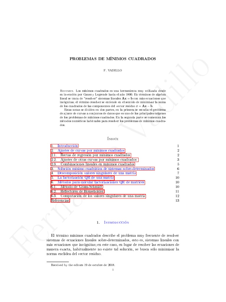 Problemas de Mínimos Cuadrados | PDF | Mínimos cuadrados | Matriz ...