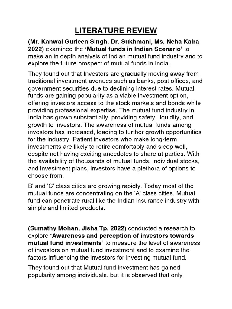 Literature Review on Indian Mutual Funds | PDF | Investment Fund ...