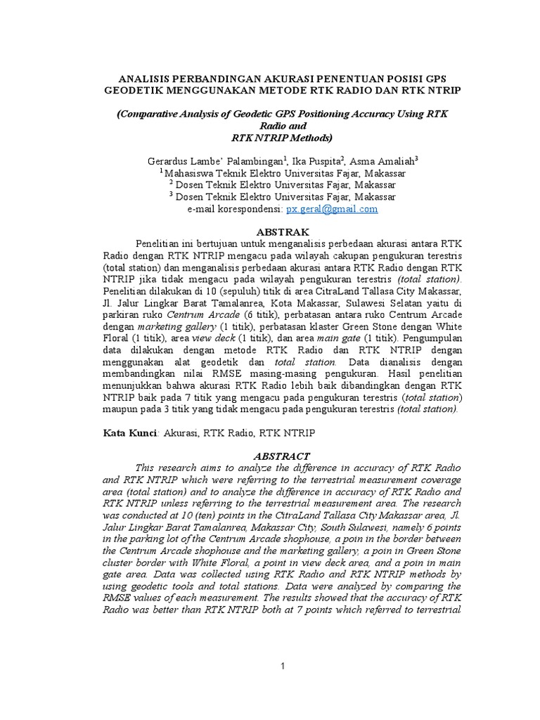 Jurnal Gerardus L. Palambingan - Analisis Perbandingan Akurasi Penentuan Posisi GPS Geodetik ...