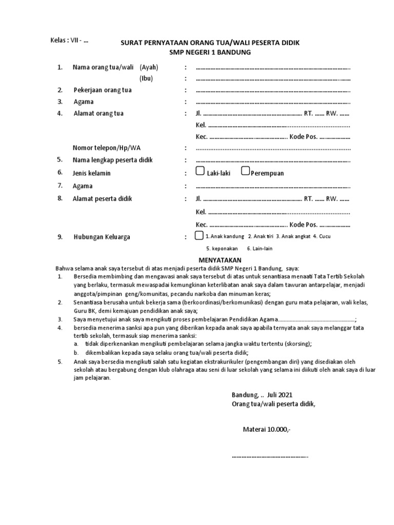 Formulir (4) Surat Pernyataan-Ortu | PDF | Karier & Perkembangan | Gaya ...