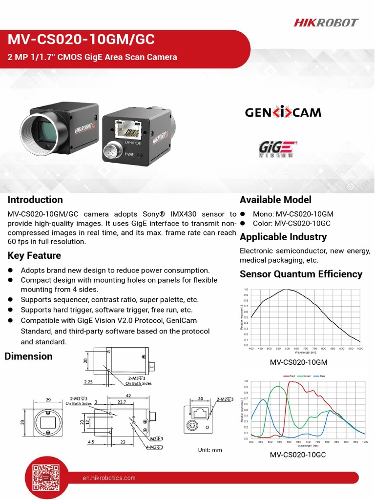 MV-CS020-10GMGC GigE Area Scan Camera - Datasheet - 20221012 | PDF | Pixel | Camera