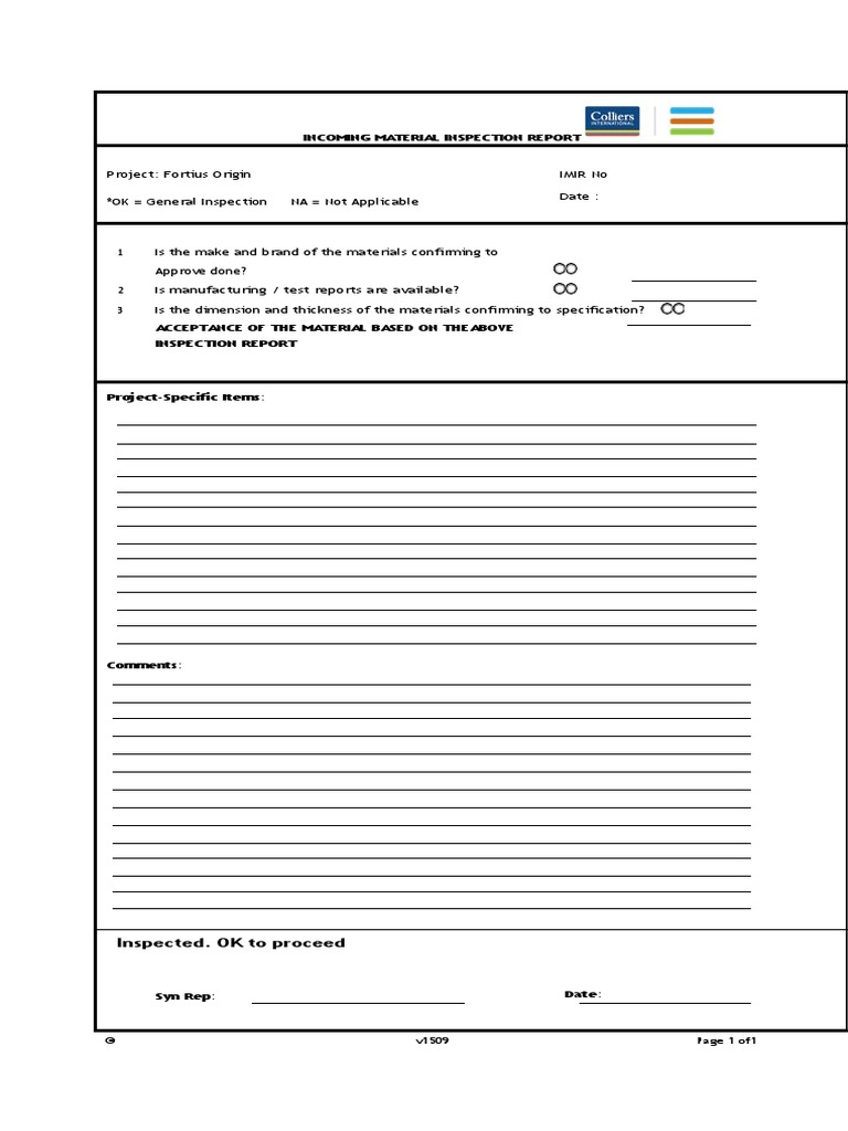 Incoming Material Inspection Checklist | PDF | Technology & Engineering