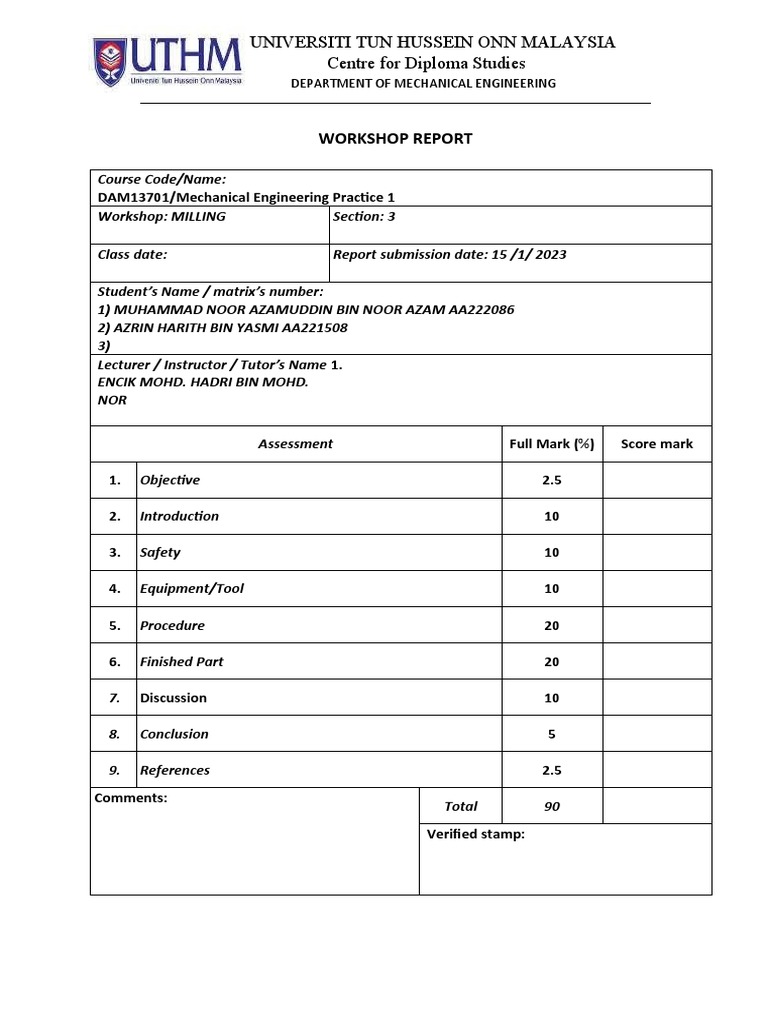 Report Milling | PDF | Machining | Tools