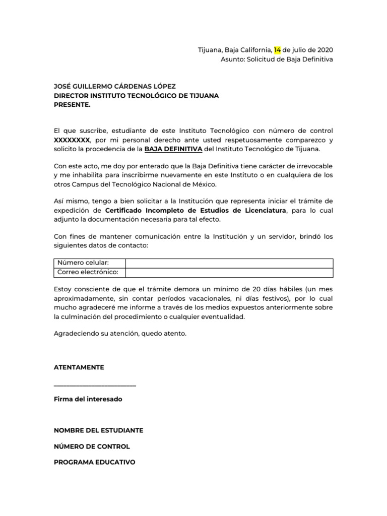 Solicitud de Baja Definitiva | PDF