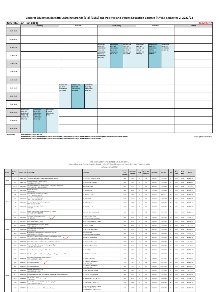Semester 2 Timetable 2022/23 Courses | PDF
