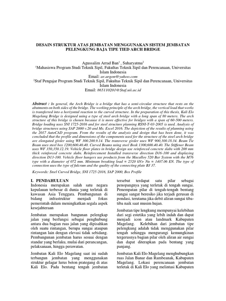 Desain Tied Arch Bridge Kali Elo | PDF | Bridge | Civil Engineering