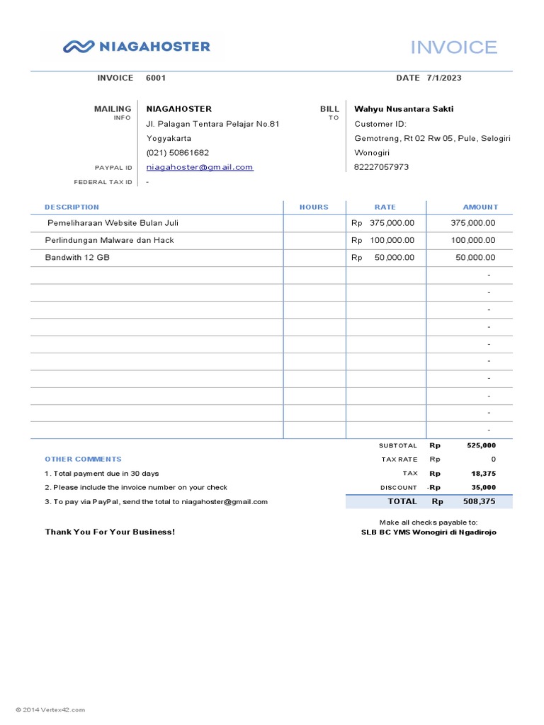 Simple Invoice Hours and Rate | PDF