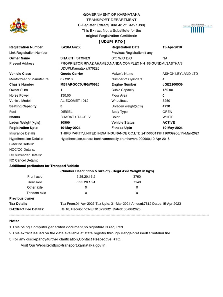 RTO RCExtract NET013793621 | PDF | Motor Vehicle | Land Vehicles