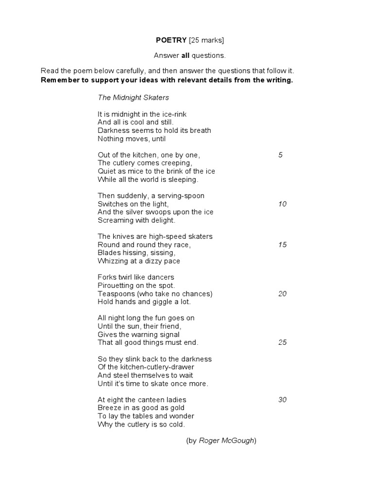The Midnight Skaters Poem Analysis | PDF