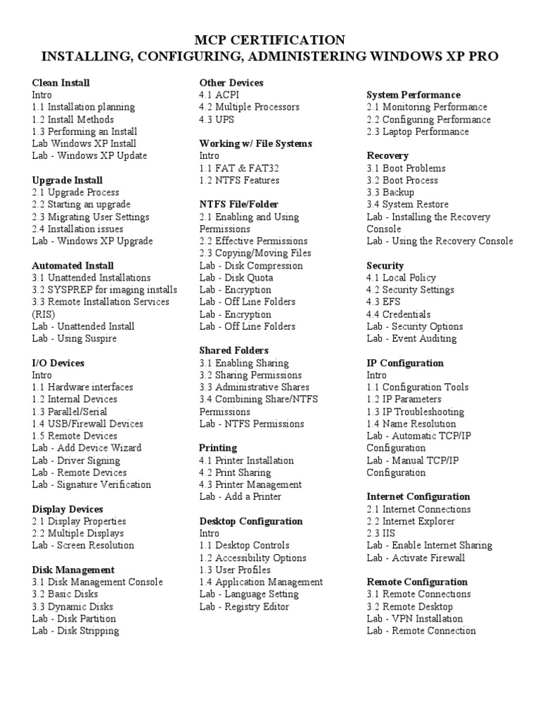 MCP Certification Outline | PDF | Installation (Computer Programs ...