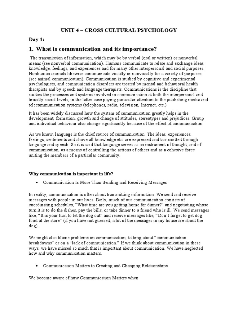 Unit 4 - Cross Cultural Psych | PDF | Word | Communication
