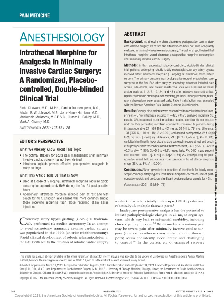 Intrathecal Morphine For Analgesia in Minimally Invasive Cardiac ...
