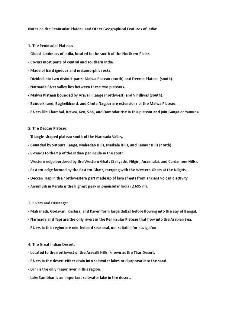 Notes On The Peninsular Plateau and Other Geographical Features of ...