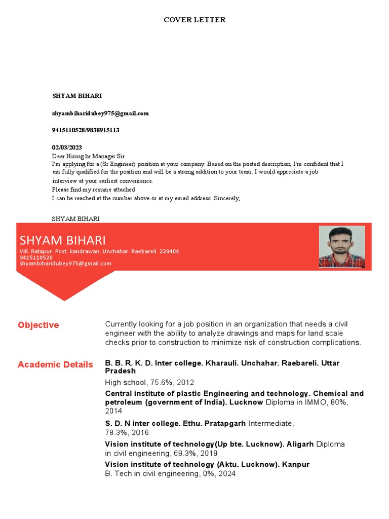 Shyam Bihari Dubey CV 03 July | PDF | Engineering | Transport ...