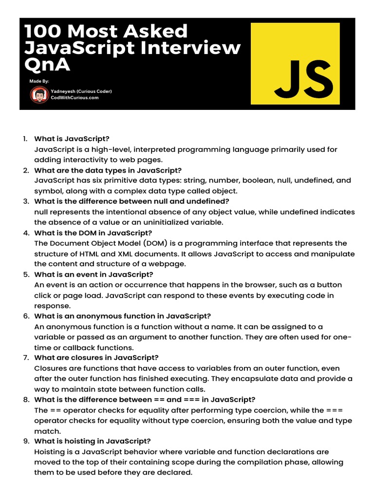 100 Javascript Interview Qna Pdf Java Script Document Object Model