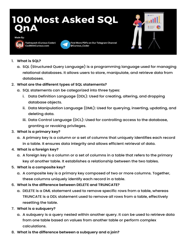 100 Most Asked SQL QnA | Download Free PDF | Database Index | Relational Database