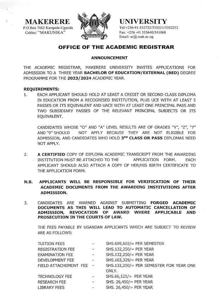 Applications Admission To BED 2023 2024 | PDF | Diploma