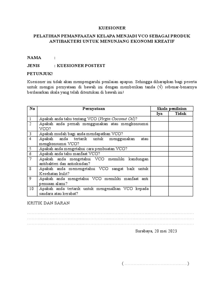 KUESIONER KPM 2023 | PDF | Bisnis