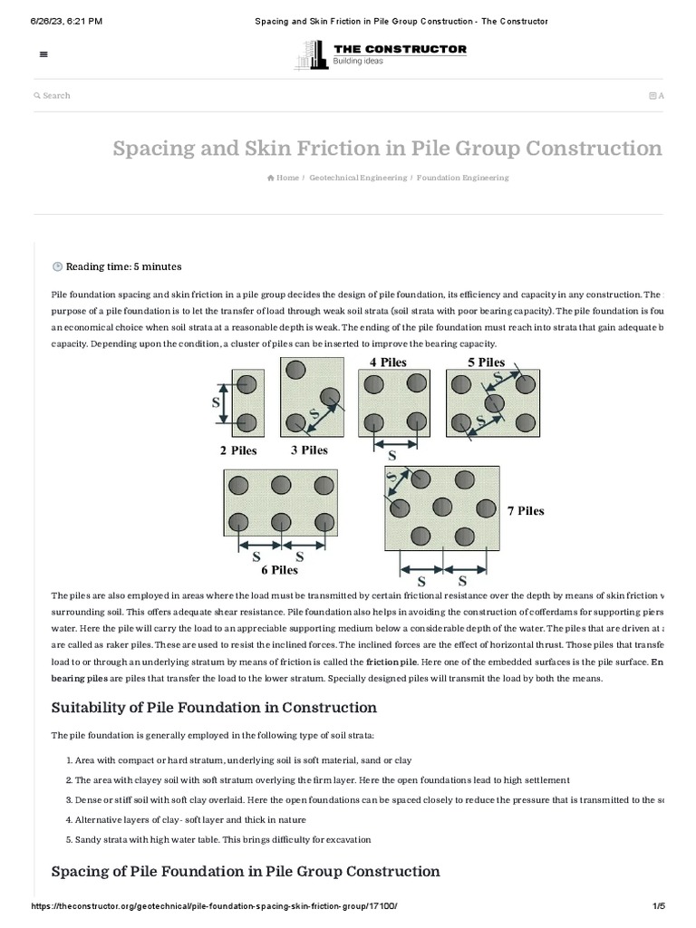 Pile Group Spacing and Skin Friction | PDF | Deep Foundation | Concrete