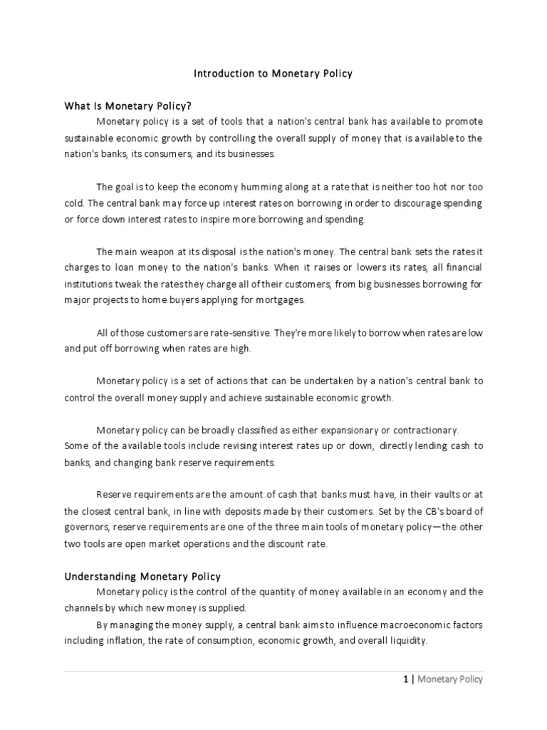 Introduction To Monetary Policy | PDF | Monetary Policy | Interest Rates
