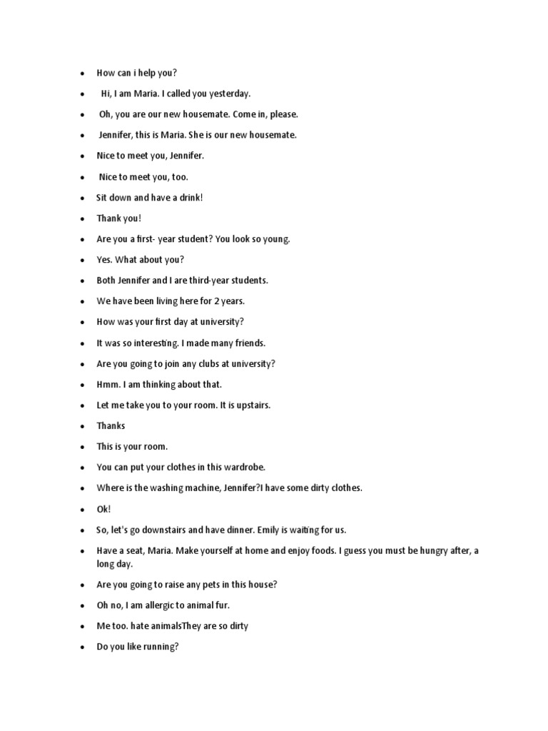 New Housemate Conversations | PDF
