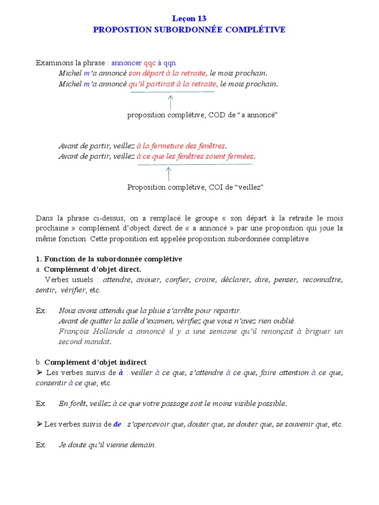13.Proposition Subordonnée Complétive | PDF | Clause | Verbe