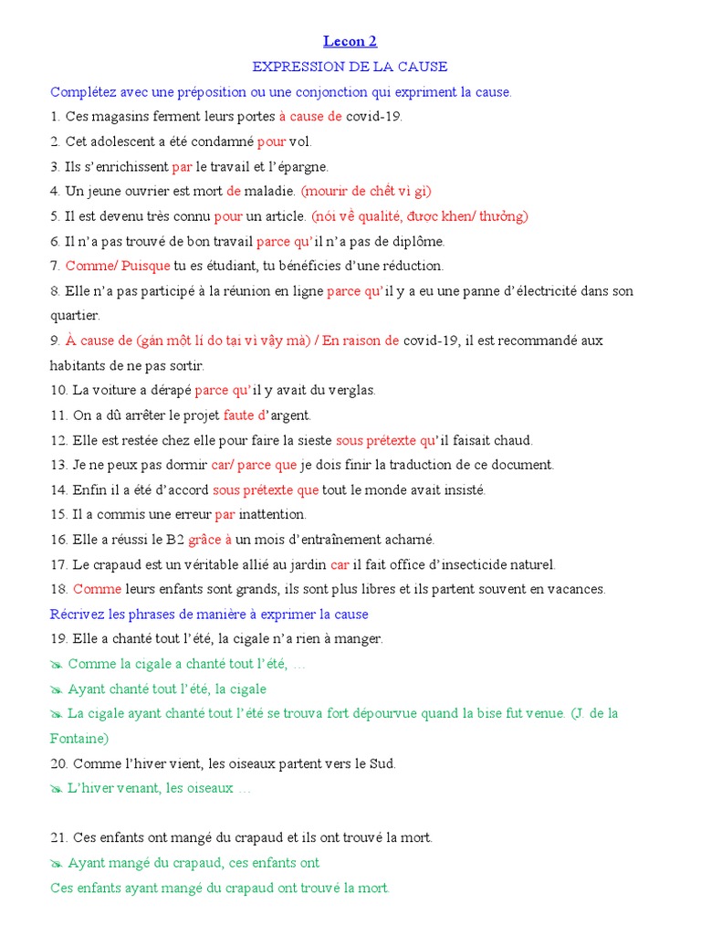 Expression de la cause en français | PDF | Clause | Syntaxe