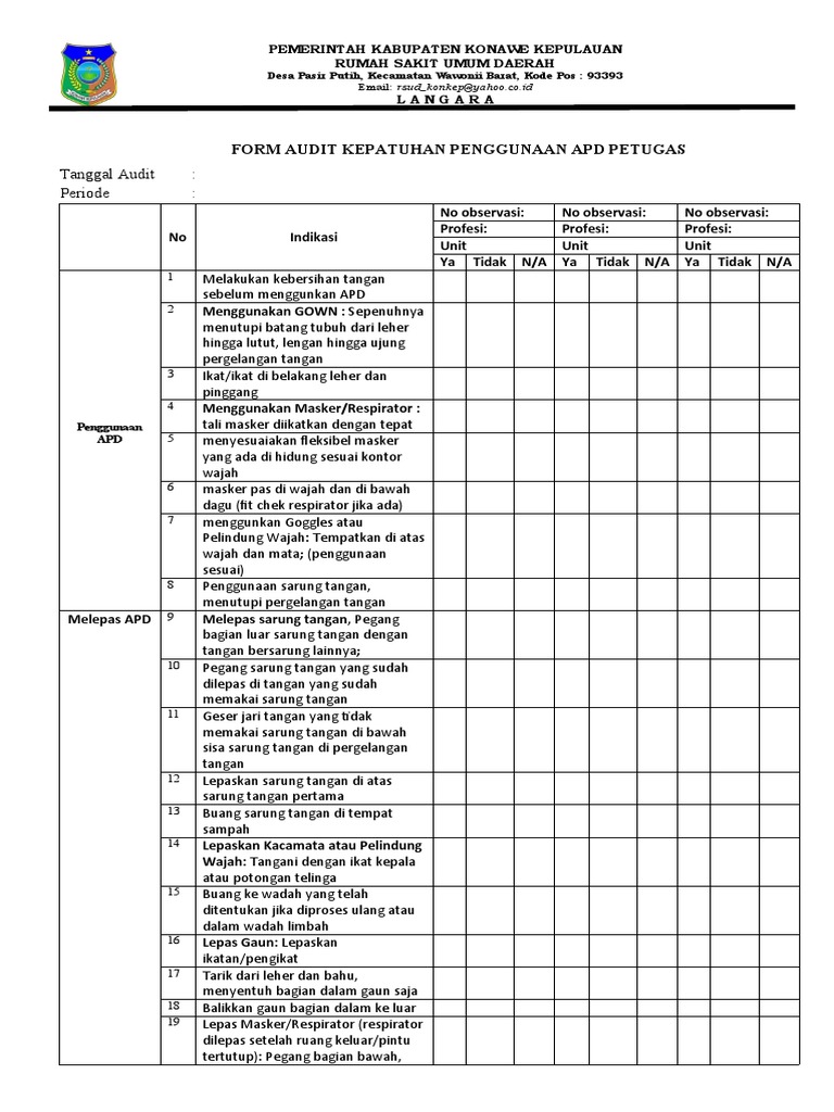 Audit Kepatuhan Penggunaan APD RSUD | PDF