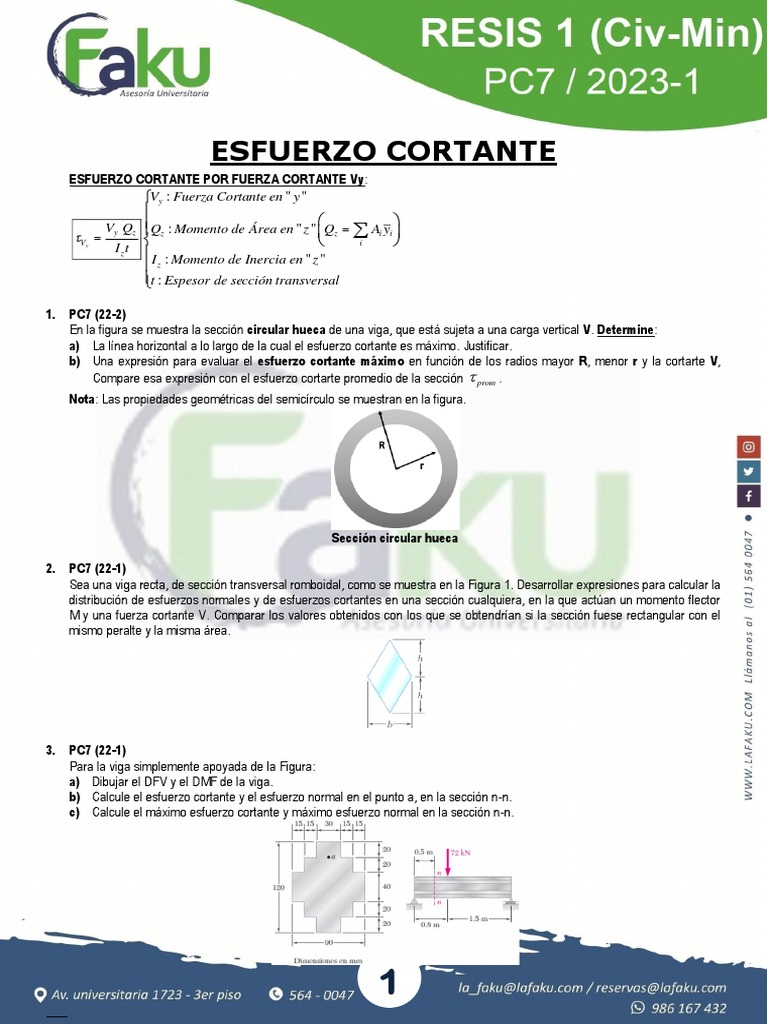 pc7 Resis 1 Civ Min Material | PDF | Viga (Estructura) | Mecanica clasica