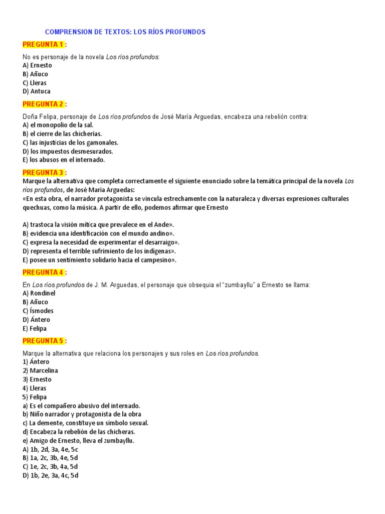 Comprension de Textos Loa Rios Profundos | PDF