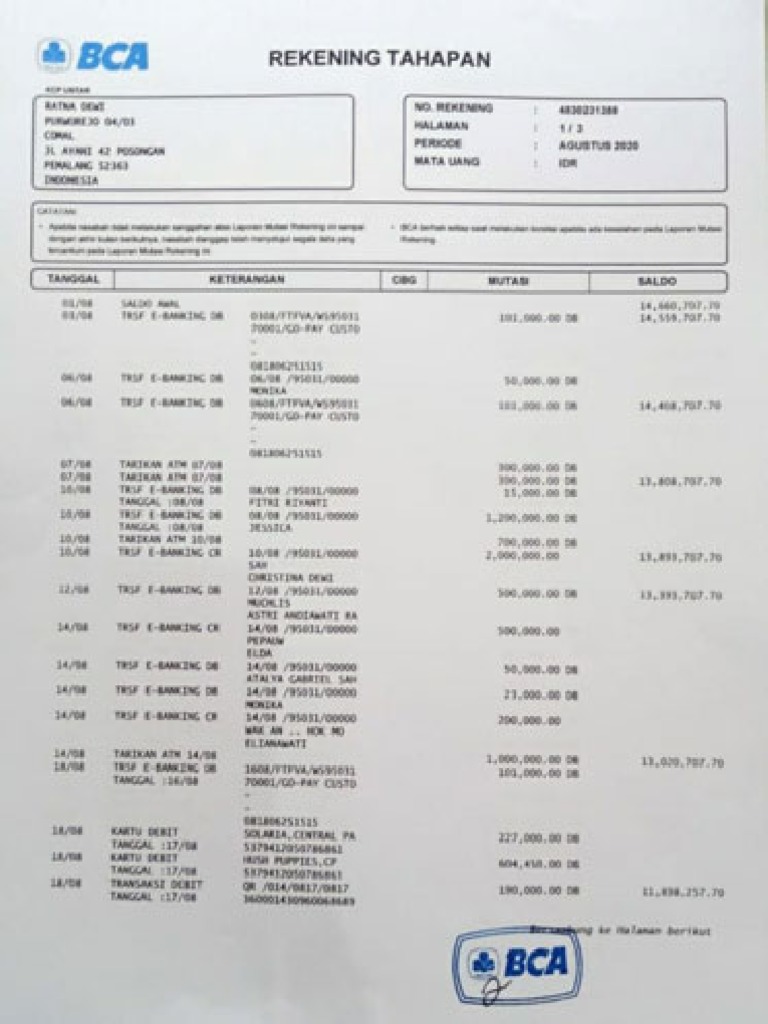 Rekening-Koran-BCA-Asli | PDF