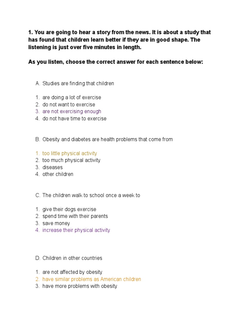 ENGL120 Listening 1-3 - Fit Kids Have Better Test Scores | PDF ...