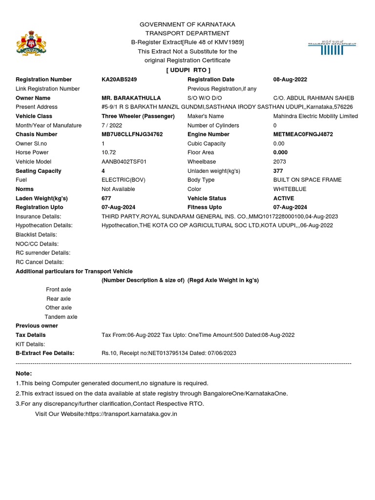 RTO RCExtract NET013795134 | PDF | Automotive Industry | Vehicle Technology