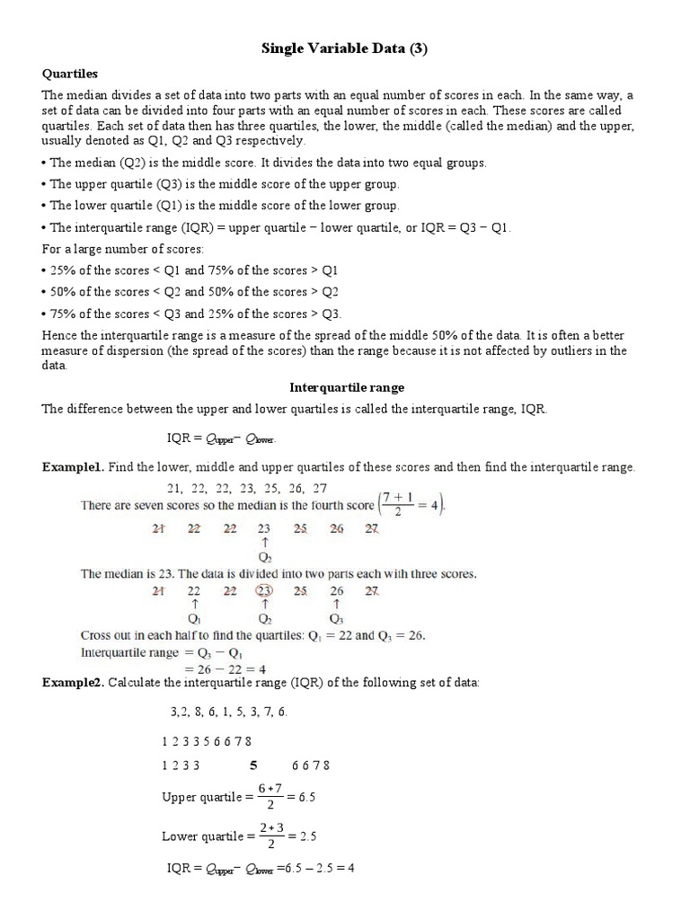 Single Variable Data (3) MA5.2-15SP | PDF | Quartile | Descriptive ...