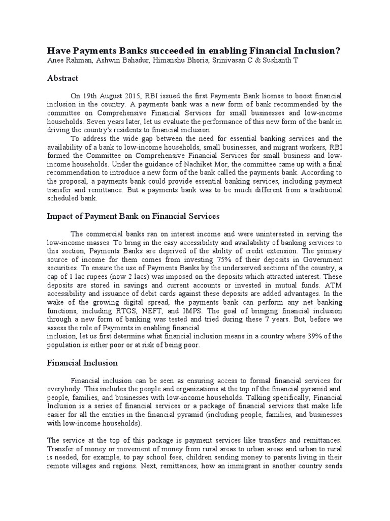 Srinivasan 2211288 10 E WAC II | PDF | Banks | Financial Inclusion