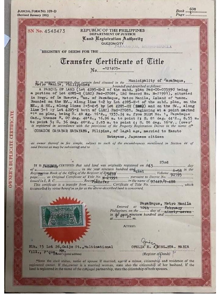 Paranaque Project TCT 0130 2023 | PDF