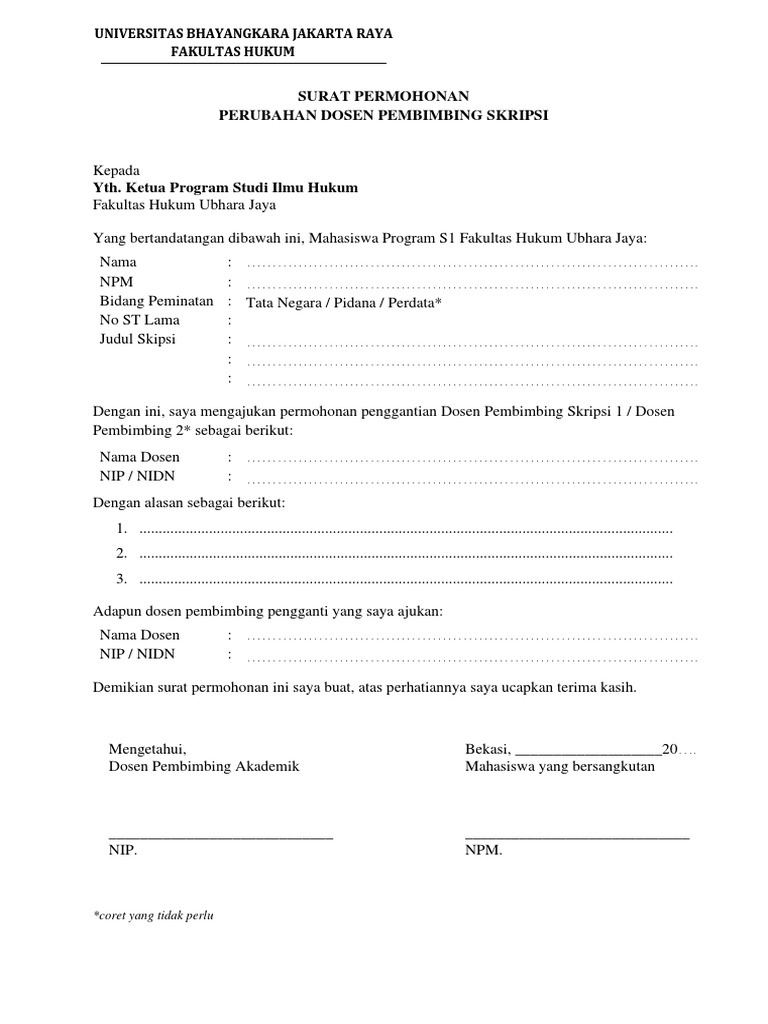 Form Pengajuan Perubahan Dosen Pembimbing | PDF