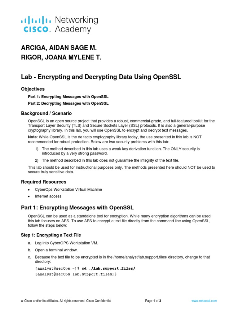 ARCIGA-RIGOR TSA2 Lab - Encrypting and Decrypting Data Using OpenSSL | PDF | Encryption ...