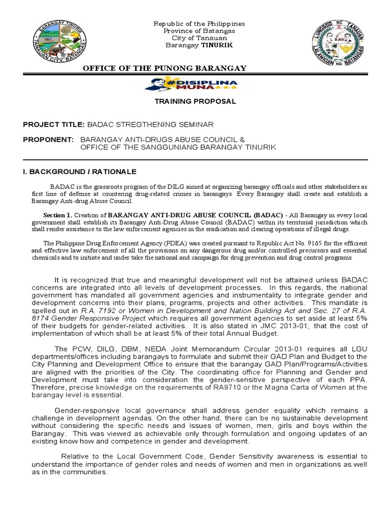 Badac - Training Design Barangay Tinurik | PDF | Gender And Development | Gender