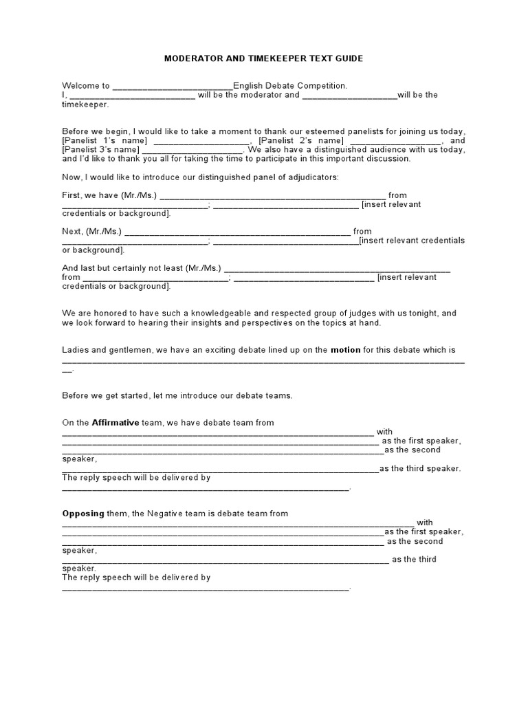 Moderator and Timekeeper Text | PDF | Human Communication