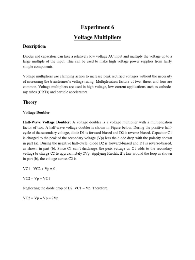 Lab 6 - Voltage Multiplier | PDF | Diode | Electrical Engineering