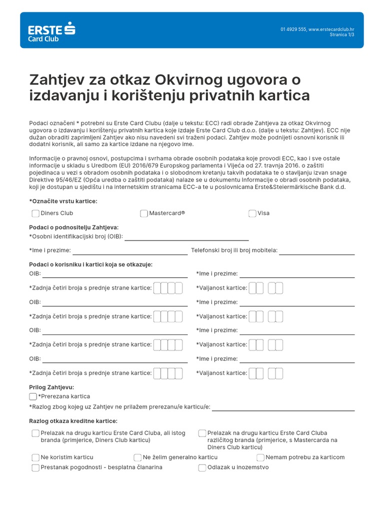 Zahtjev Za Otkaz Okvirnog Ugovora o Izdavanju I Koristenju Privatne ...
