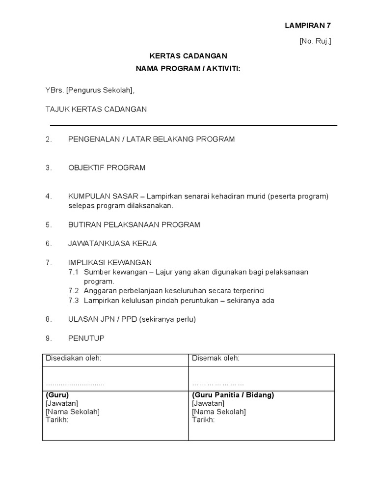 Format Kertas Kerja Program | PDF