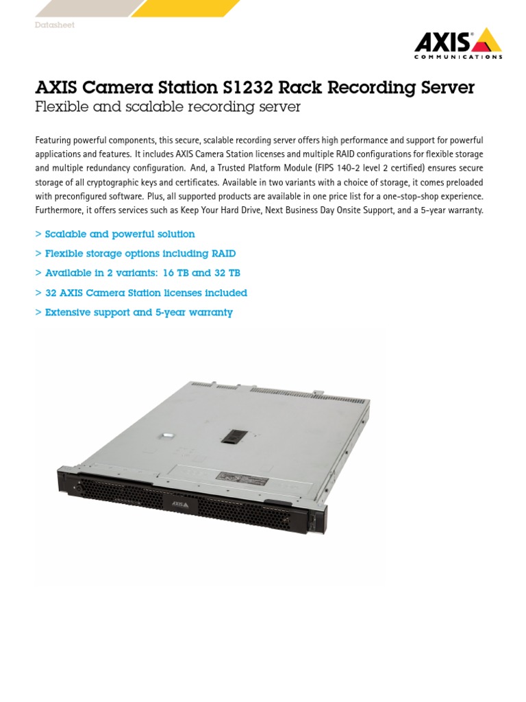 DS - Axis S1232 Camera Station | PDF | Server (Computing) | Hard Disk Drive