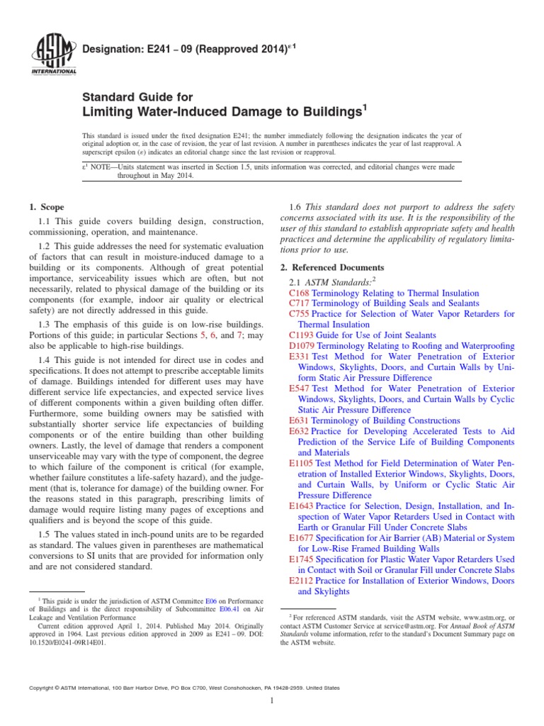 E241-09 (2014) E1 Standard Guide For Limiting Water-Induced Damage To Buildings | PDF | Humidity ...