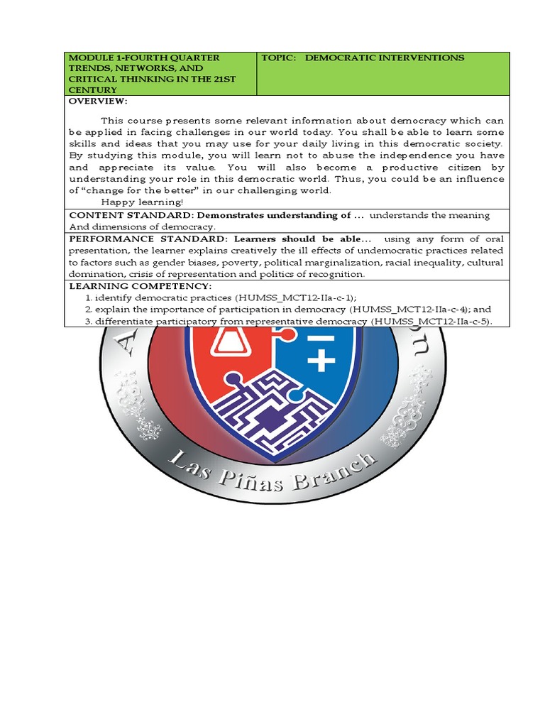 Q3 Module 1 | PDF | Democracy | Political Ideologies