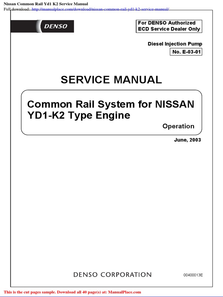 Nissan Common Rail Yd1 k2 Service Manual | Download Free PDF | Diesel ...