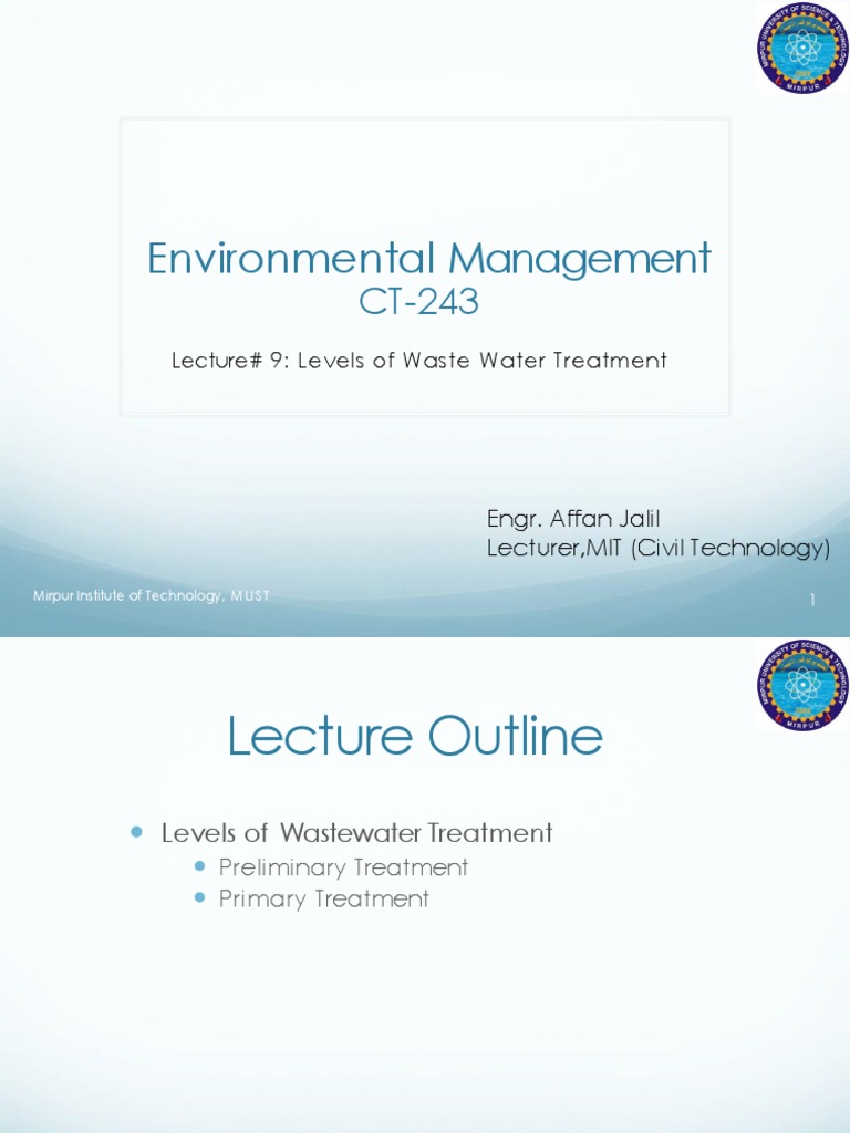 Lecture-9 Levels of Waste Water Treatment | PDF | Sewage Treatment ...